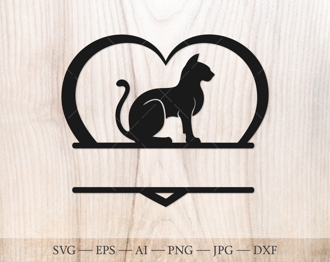 Cat Heart SVG, Cat Split Name Frame SVG, Cat Monogram Cut File. Cat ...