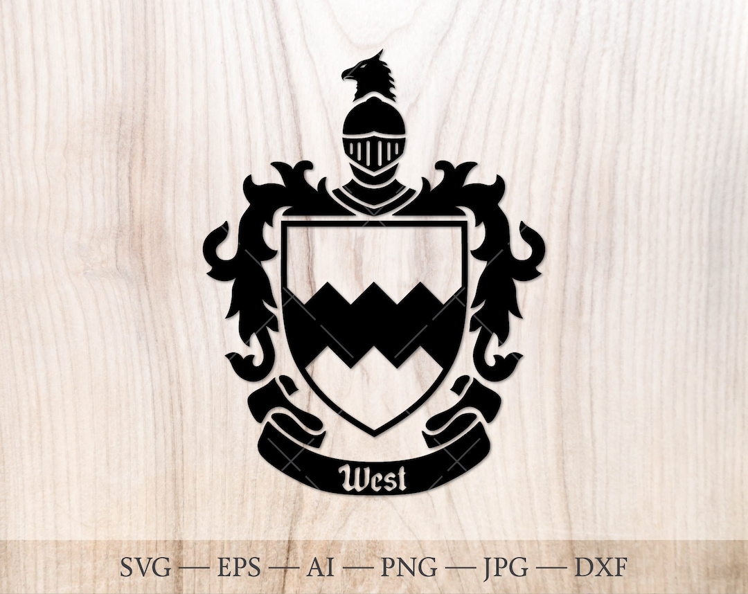 West Family Crest SVG. Coat of Arms Svg. Heraldic Shield, Knight Helmet ...