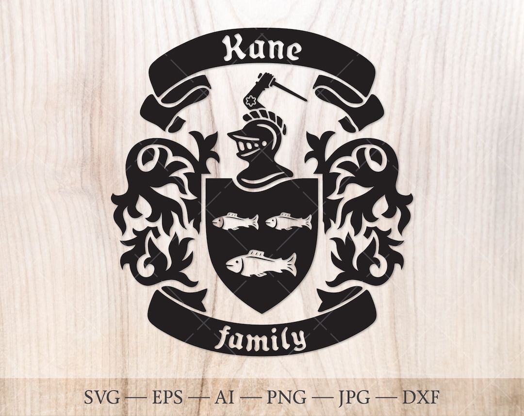 Kane Family Crest. Coat of Arms Svg. Heraldic Shield With Three Fish ...