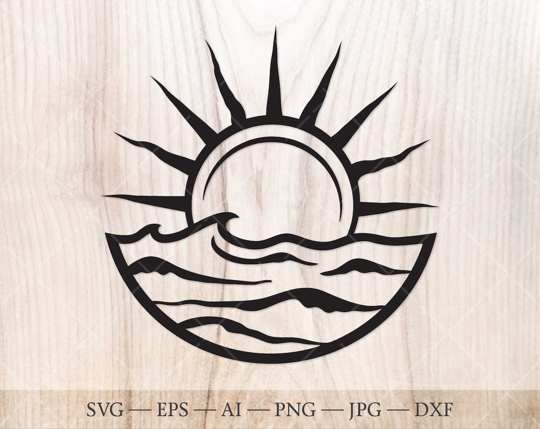 Sun and Ocean Waves SVG Cut File. Sunset Over Ocean Svg. Sunrise Svg ...