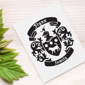 Flynn Family Crest. Coat of Arms Svg. Heraldic Shield With Wolf, Ribbon ...