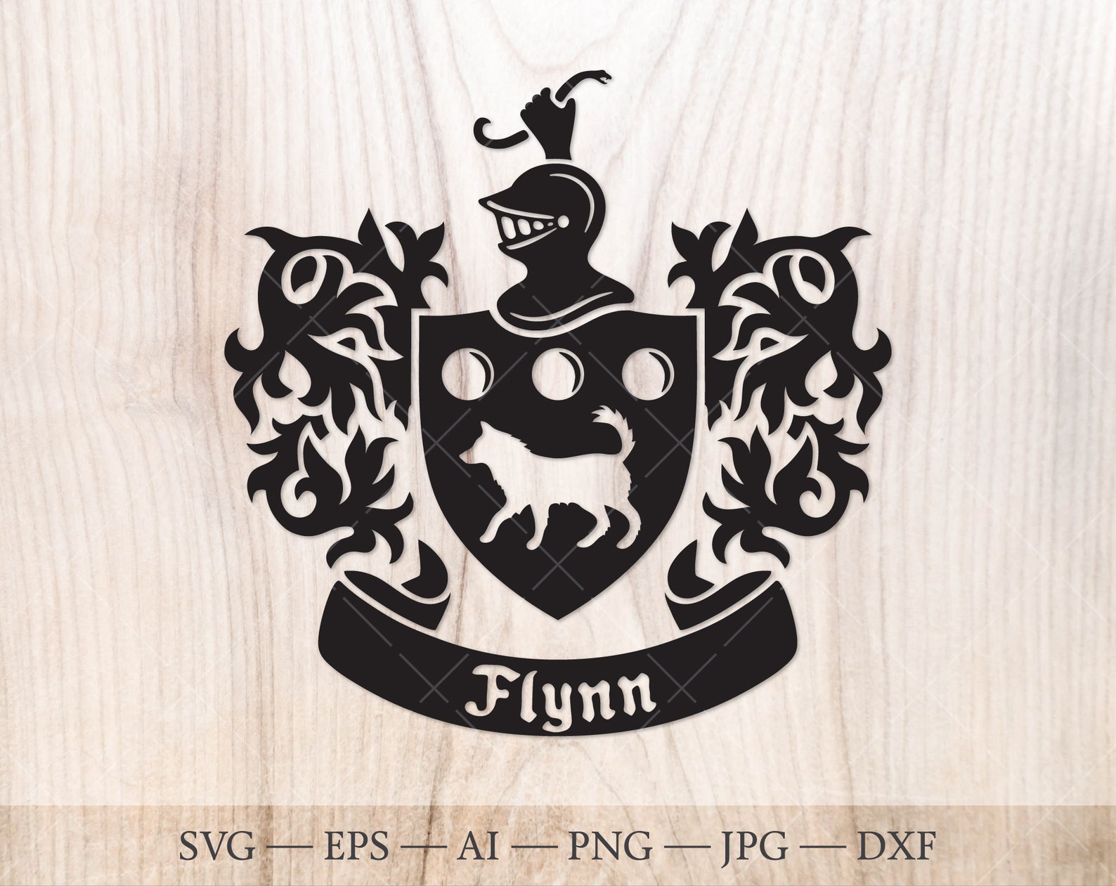 Flynn Family Crest. Coat of Arms Svg. Heraldic Shield With Wolf SVG. - Etsy