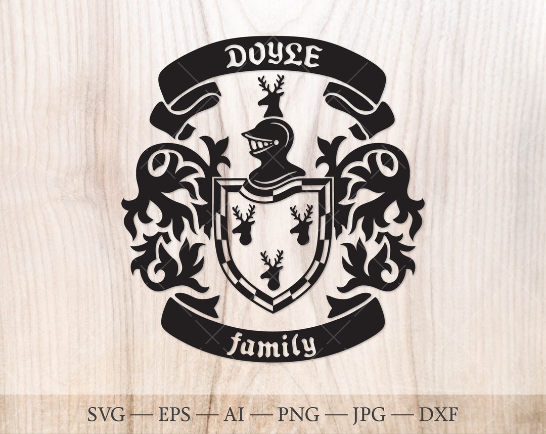 Doyle Family Crest. Coat of Arms Svg. Heraldic Shield With Three Stag ...