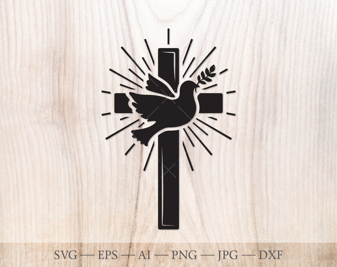 Flying Dove With Olive Branch and Christian Cross SVG. Religious Faith ...