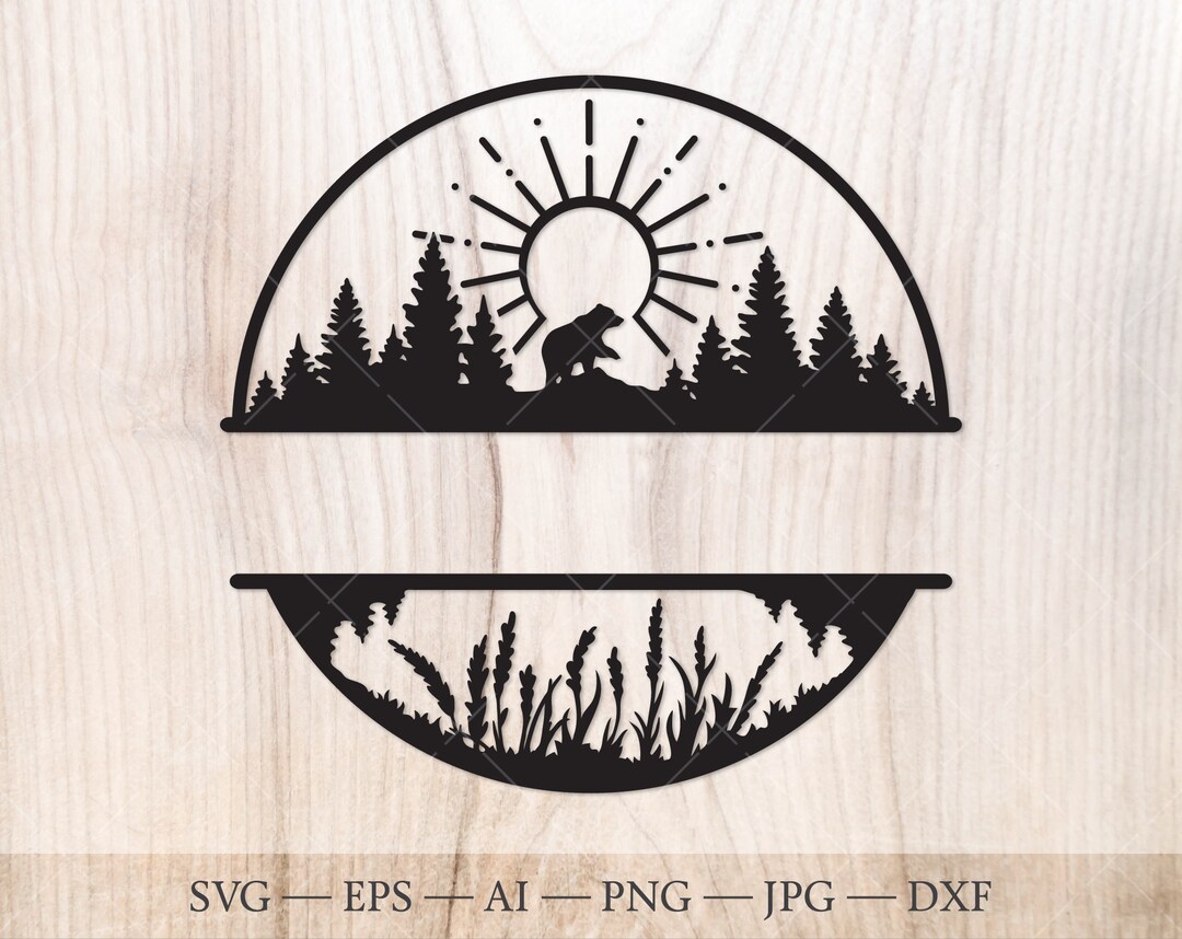 Sun, Lake and Forest Monogram SVG, Forest Split Name Frame SVG Cut File ...