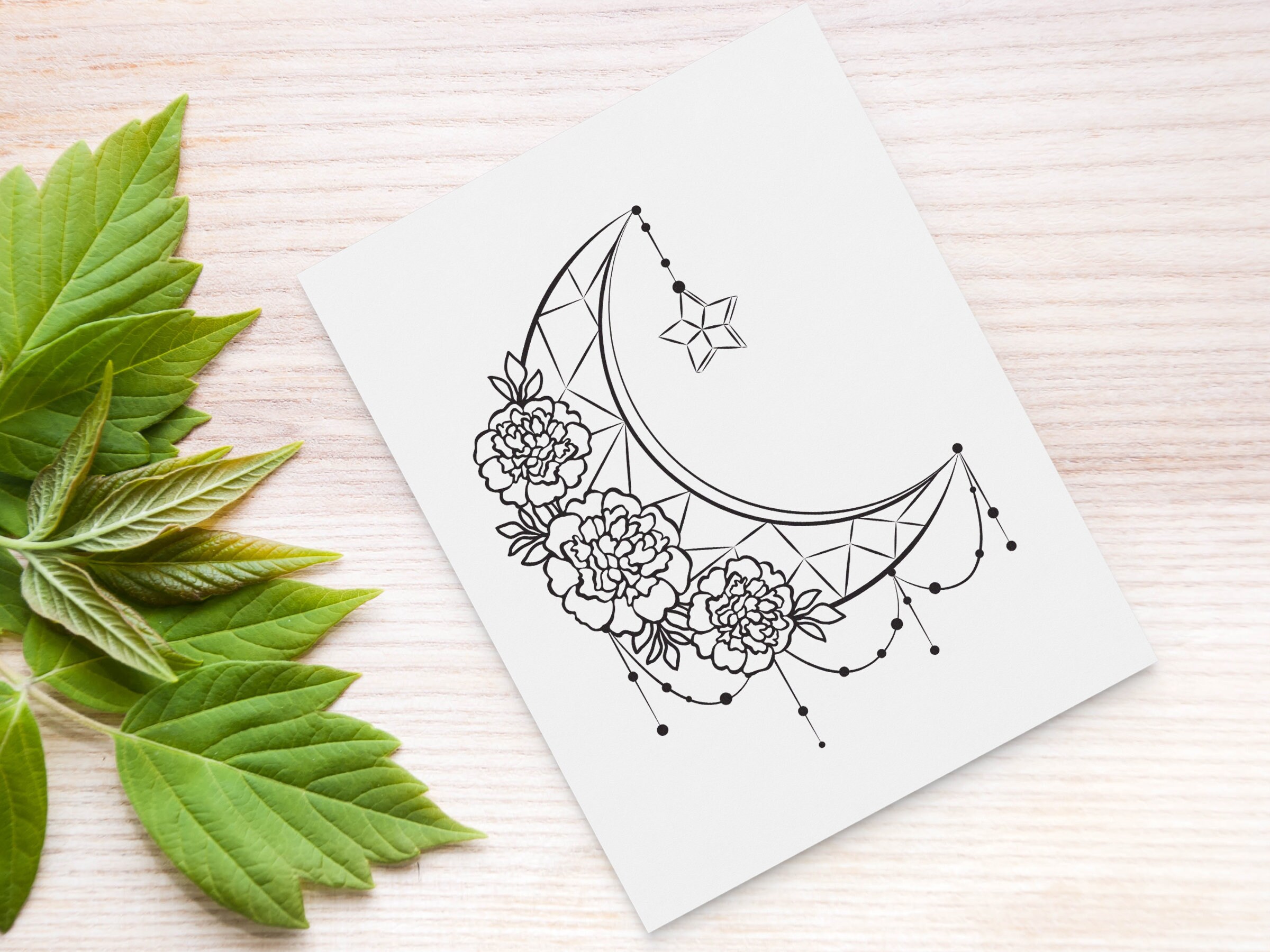 Floral Moon SVG. Moon With Peony Flowers Clipart. Half Moon | Etsy