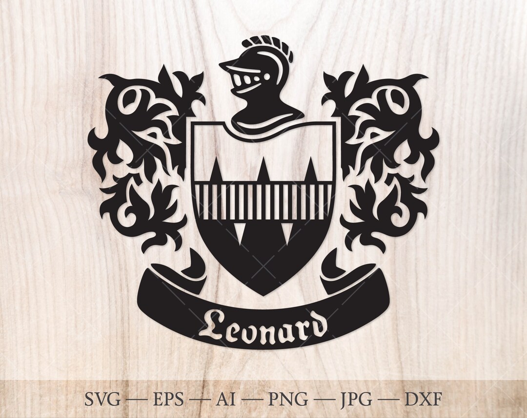 Leonard Family Crest. Coat of Arms Svg. Heraldic Shield With Ribbon ...