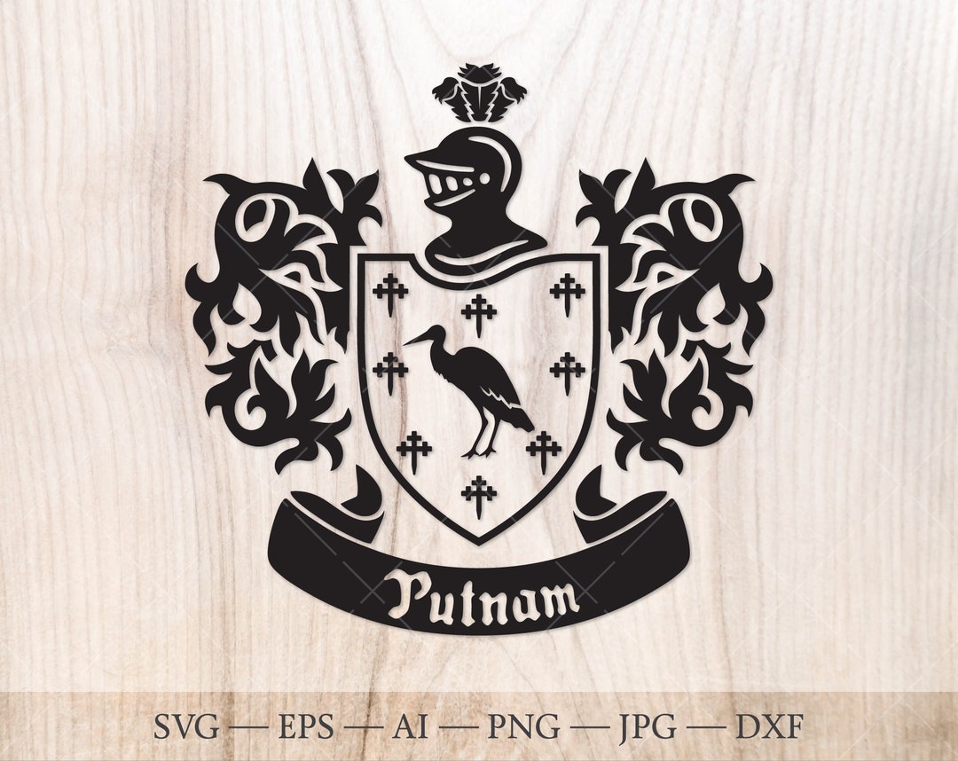 Putnam Family Crest. Coat of Arms Svg. Heraldic Shield With Heron Bird ...