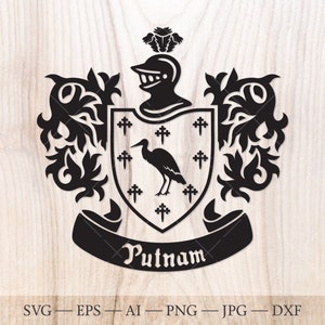 Putnam Family Crest. Coat of Arms Svg. Heraldic Shield With Heron Bird ...