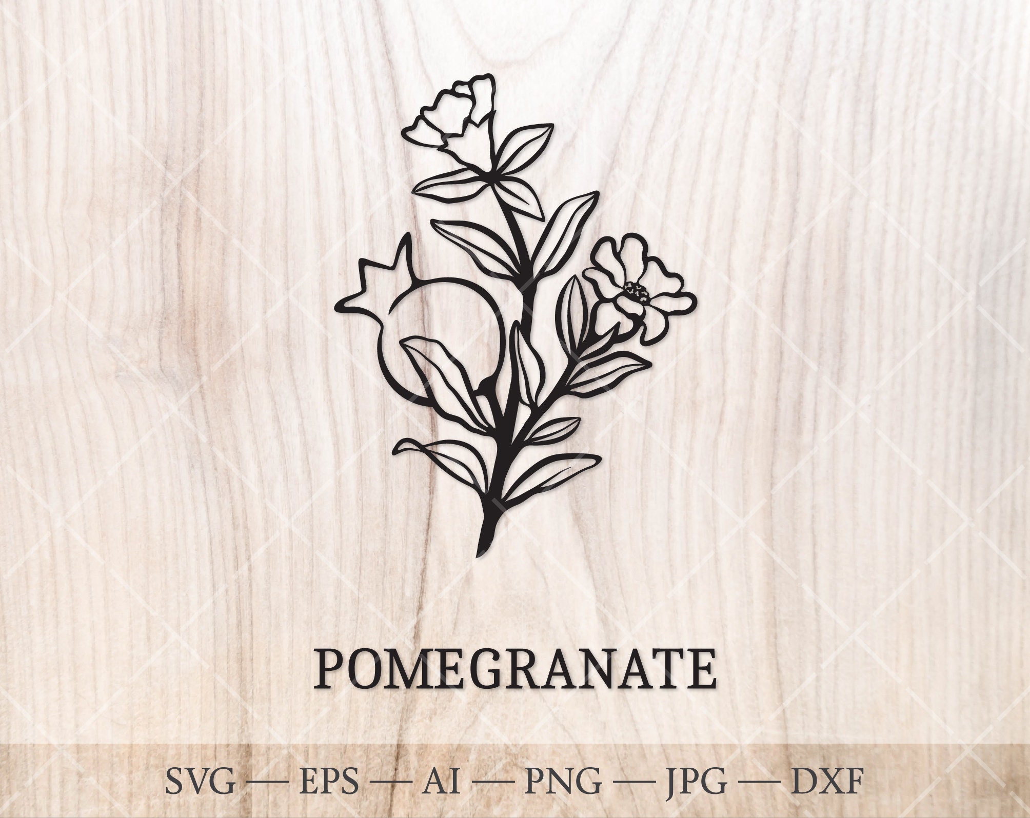 The Pomegranate (punica Granatum) SVG. Pomegranate Tree Branch Outline ...