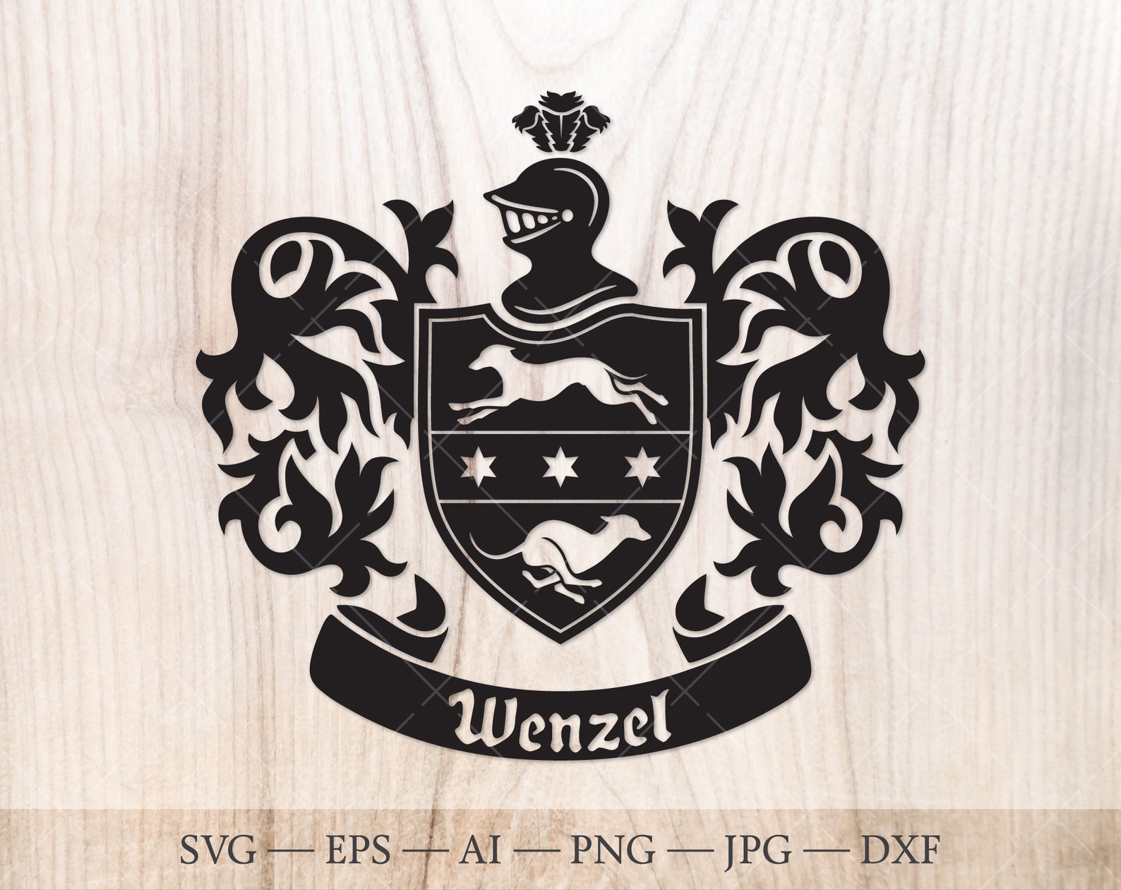 Wenzel Family Crest SVG. Coat of Arms Svg. Heraldic Shield With Stars ...