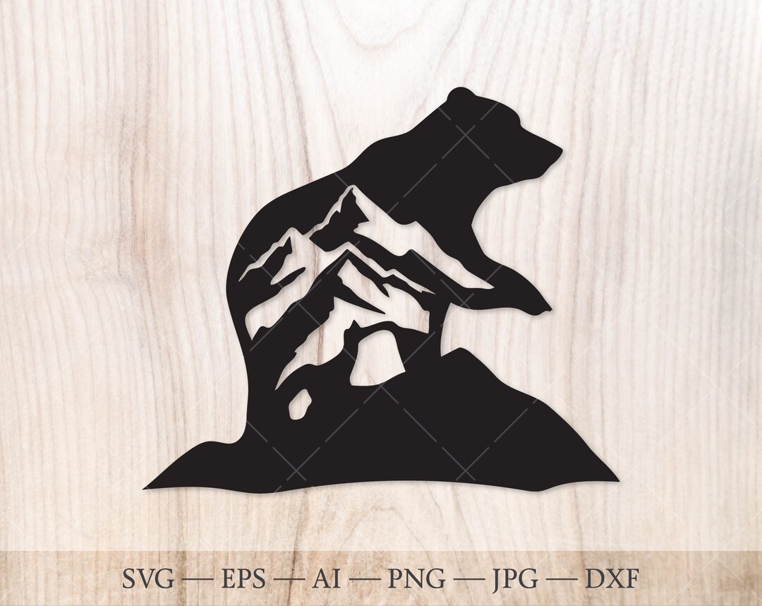 Mountain Bear SVG Cut File, Bear Mountains Svg, Mountain Scene Svg ...
