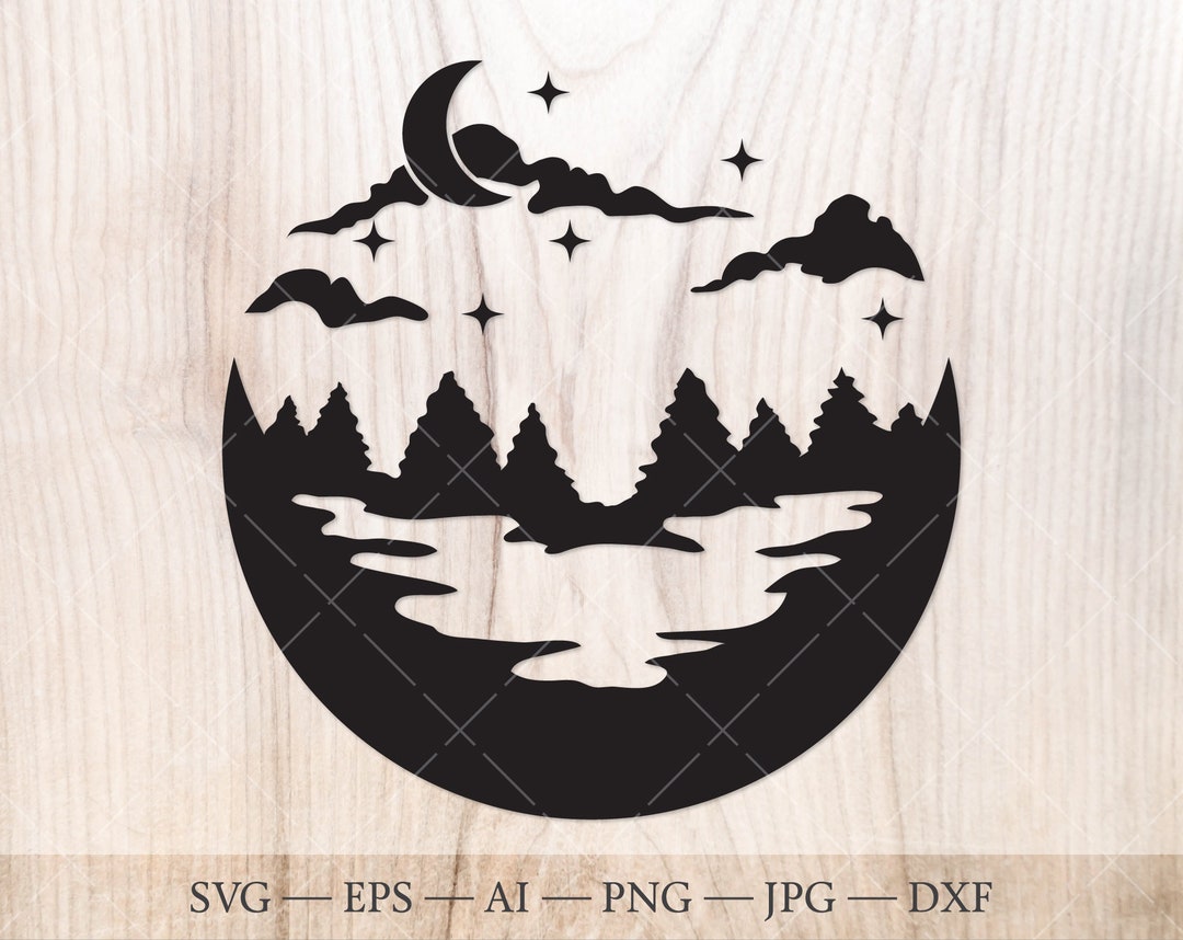 Moon, Night Lake and Forest SVG Cut File. Moon Svg, Forest Svg ...