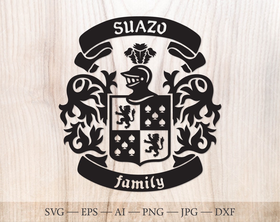 Suazo Family Crest. Coat of Arms Svg. Heraldic Shield With Lions and ...
