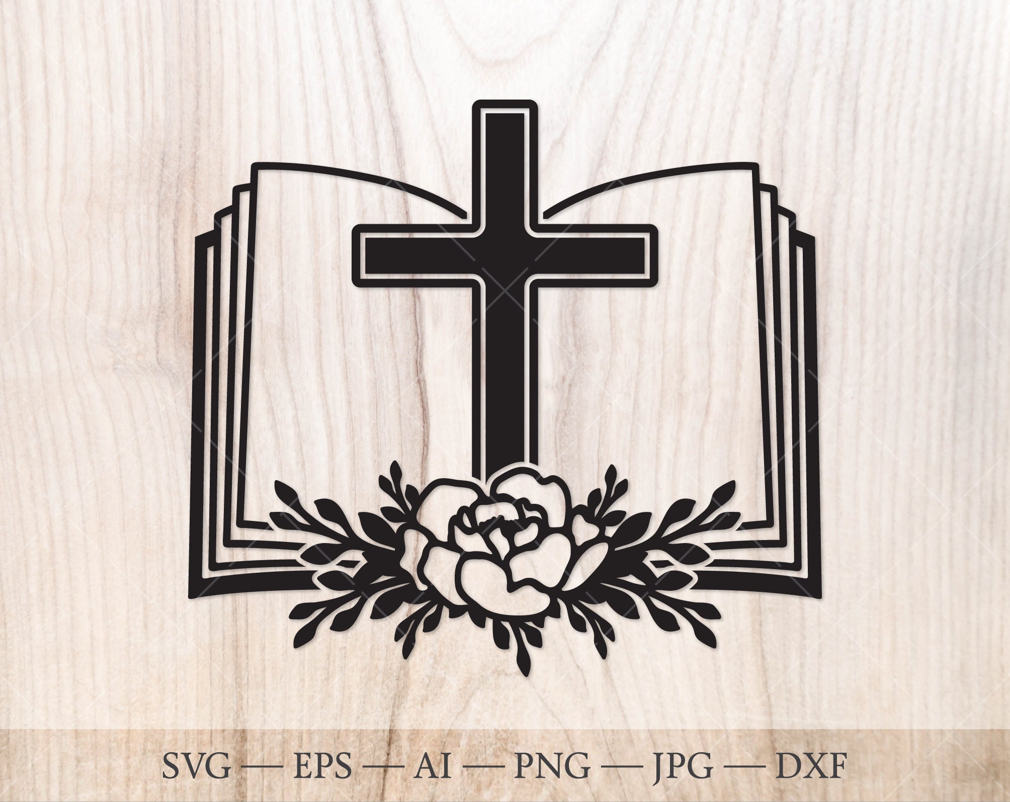 Open Bible SVG Floral Cross SVG. Religious Faith Svg. - Etsy Australia