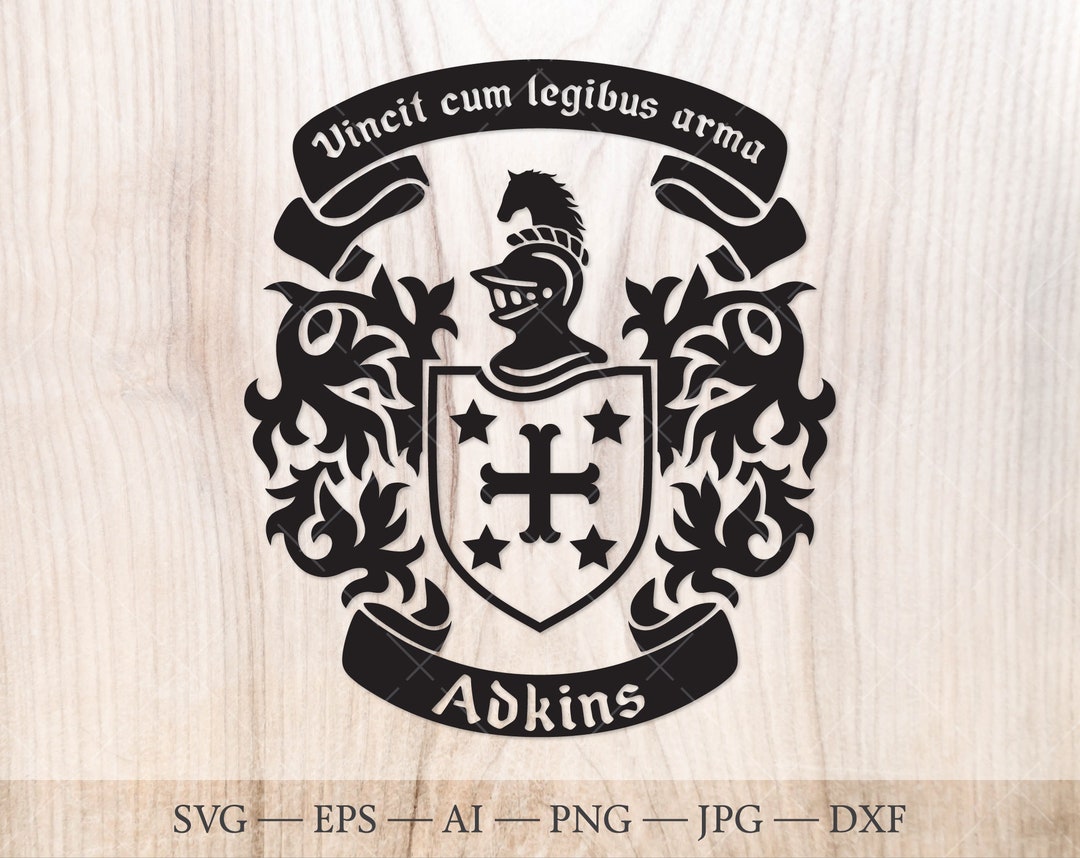 Adkins Family Crest. Coat of Arms Svg. Heraldic Shield With Cross and ...