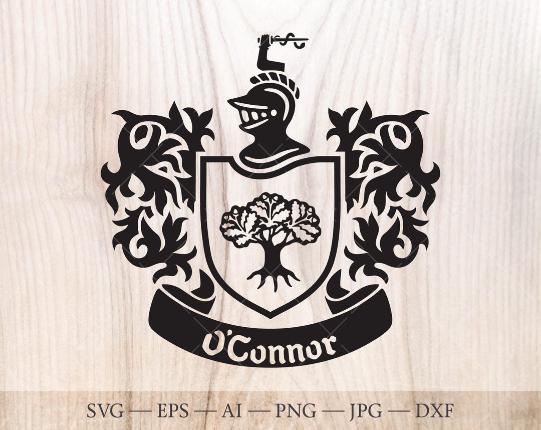 O'connor Family Crest SVG, Coat of Arms Shield With Oak Tree, Sword and ...