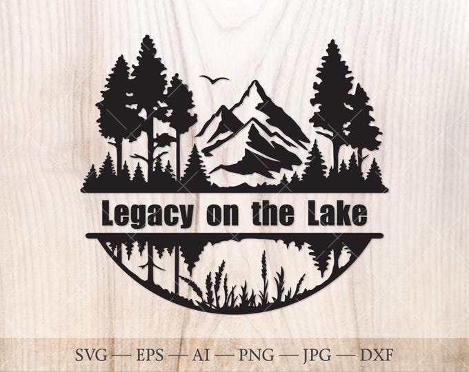Mountain, Lake and Forest Monogram SVG With Custom Text, Forest Split ...