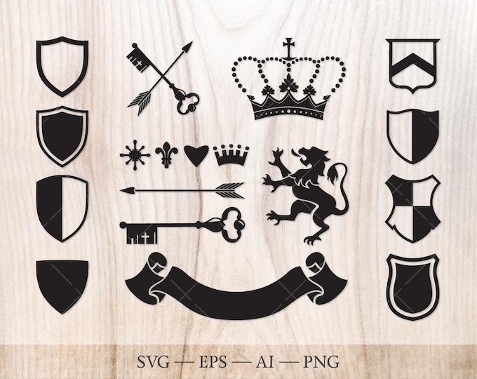 Family Crest SVG Template, Coat of Arms Svg. Shield With Laurel Wreath ...