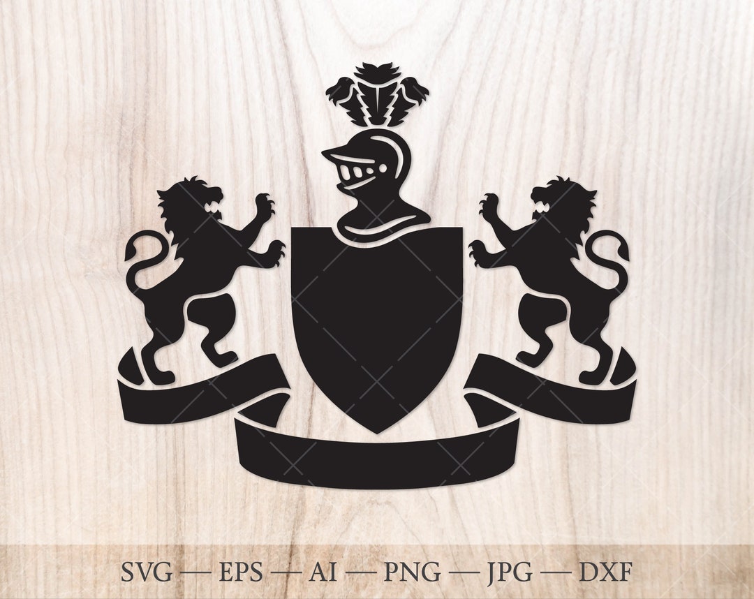Family Crest SVG Template. Coat of Arms SVG. Shield With Lions, Helmet ...