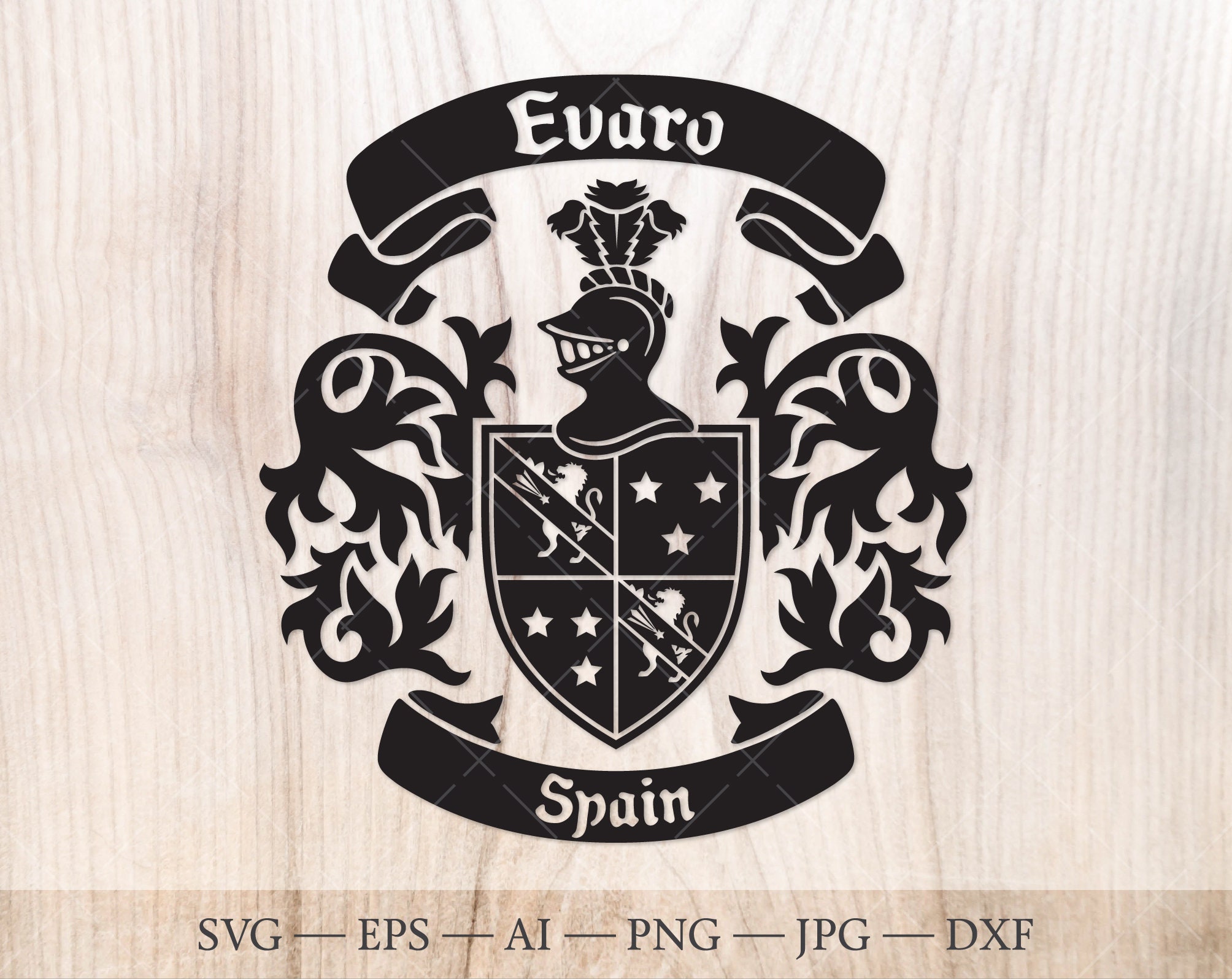 Evaro Familienwappen. Wappen svg. Wappenschild mit Löwen und Sternen ...