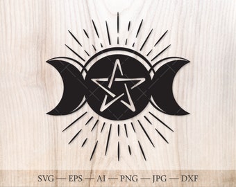Triple Moon Goddess SVG, Wiccan Svg Bundle, Pagan Svg, Wicca Png ...