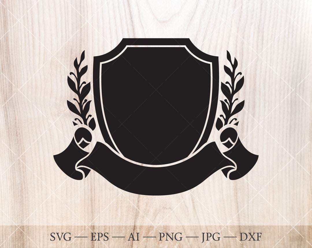 Shield With Laurel Wreath and Ribbon Banner SVG. Family Crest Logo ...