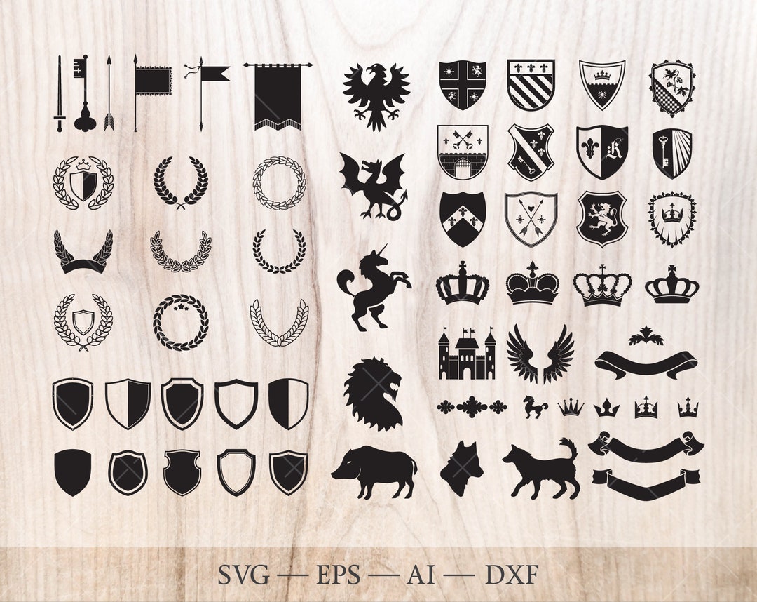 Heraldic Silhouette SVG Bundle, Family Crest SVG, Coat of Arms Svg ...