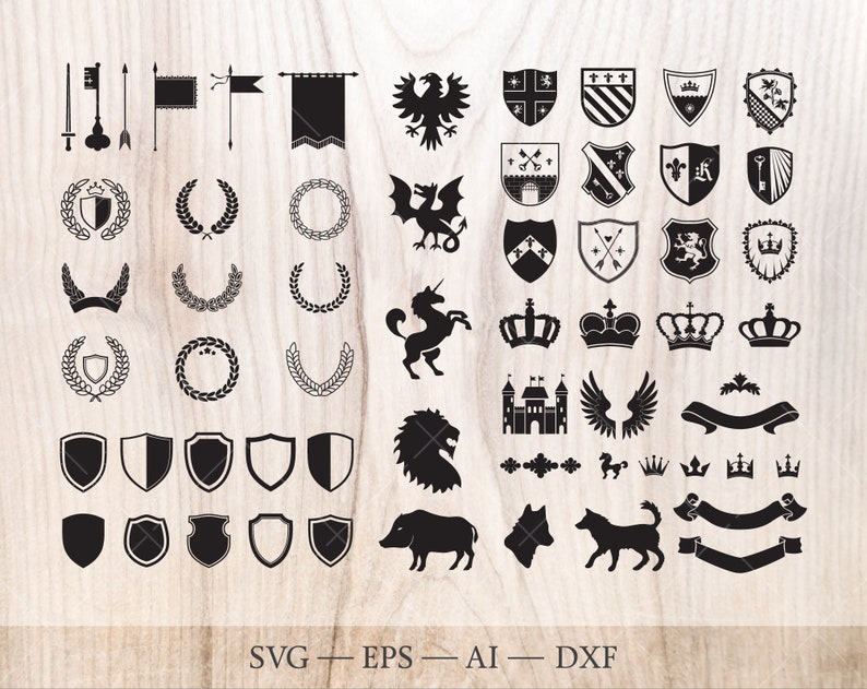 Heraldic Silhouette SVG Bundle, Family Crest SVG, Coat of Arms Svg ...