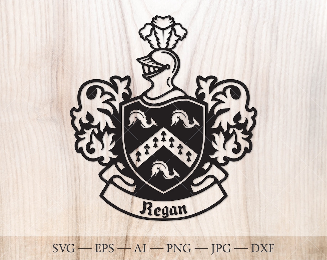 Regan Family Crest. Coat of Arms Svg. Heraldic Shield With Gryphon ...