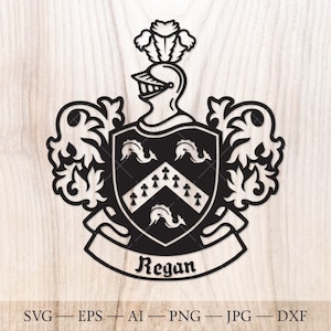 Regan Family Crest. Coat of Arms Svg. Heraldic Shield With Gryphon ...