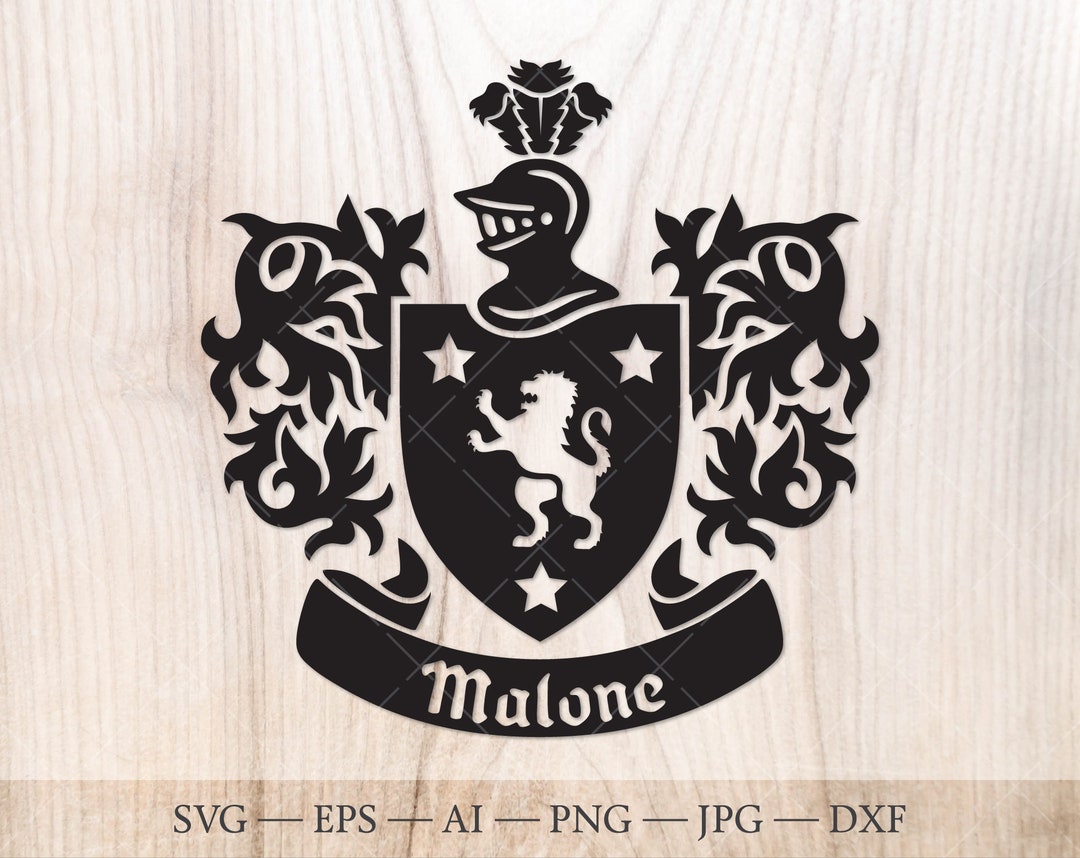 Malone Family Crest. Coat of Arms Svg. Heraldic Shield With Lion and ...