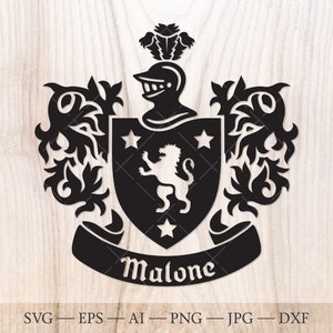 Malone Family Crest. Coat of Arms Svg. Heraldic Shield With Lion and ...