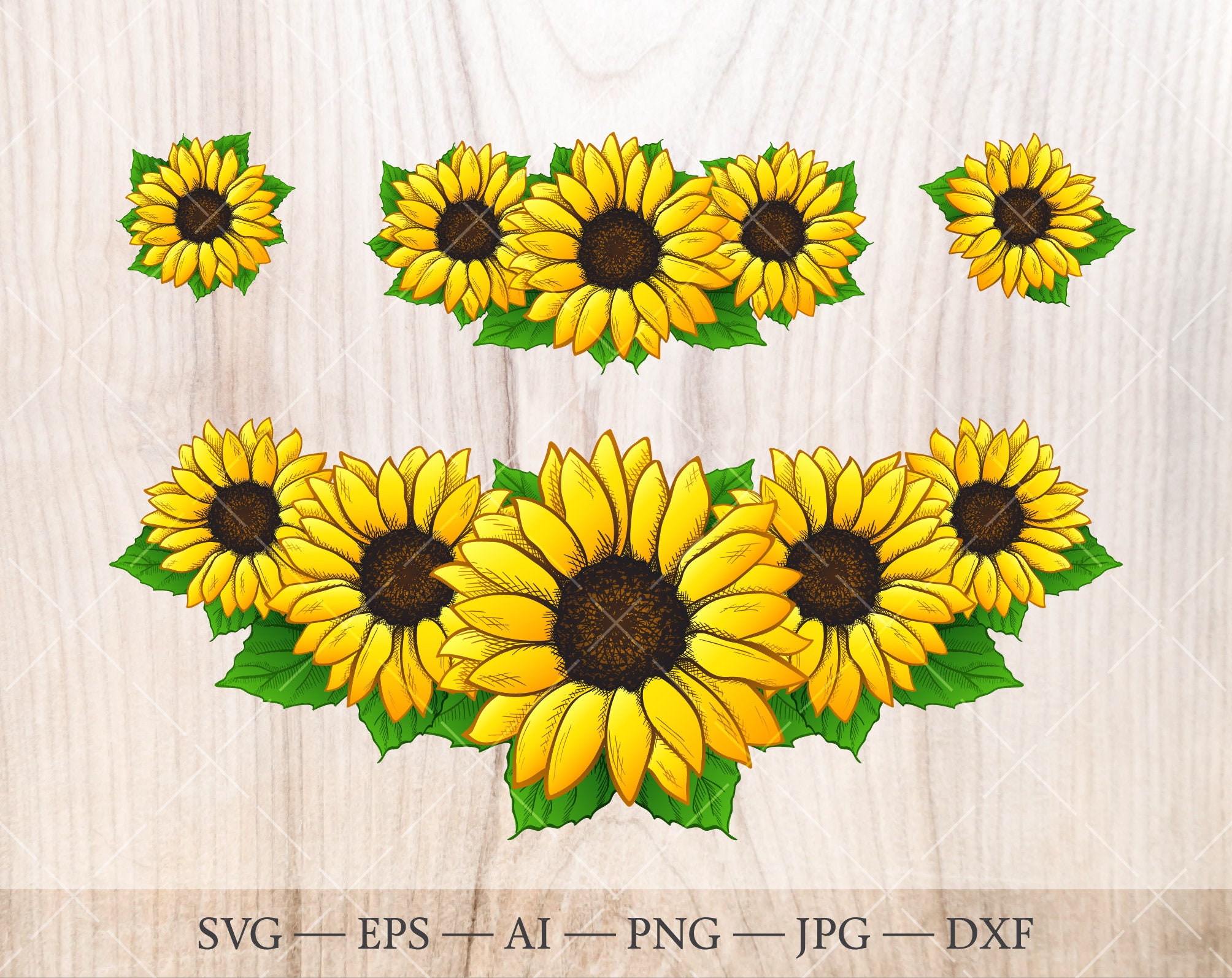 Sunflower Bouquet Svg Bundle Sunflower Clipart Etsy