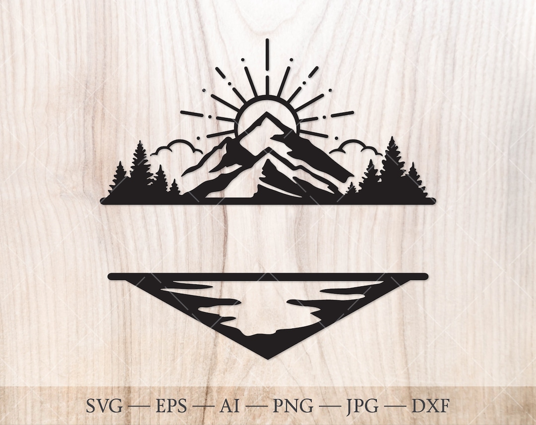 Mountain, Sun, Lake and Forest Monogram SVG, Forest Split Name Frame ...