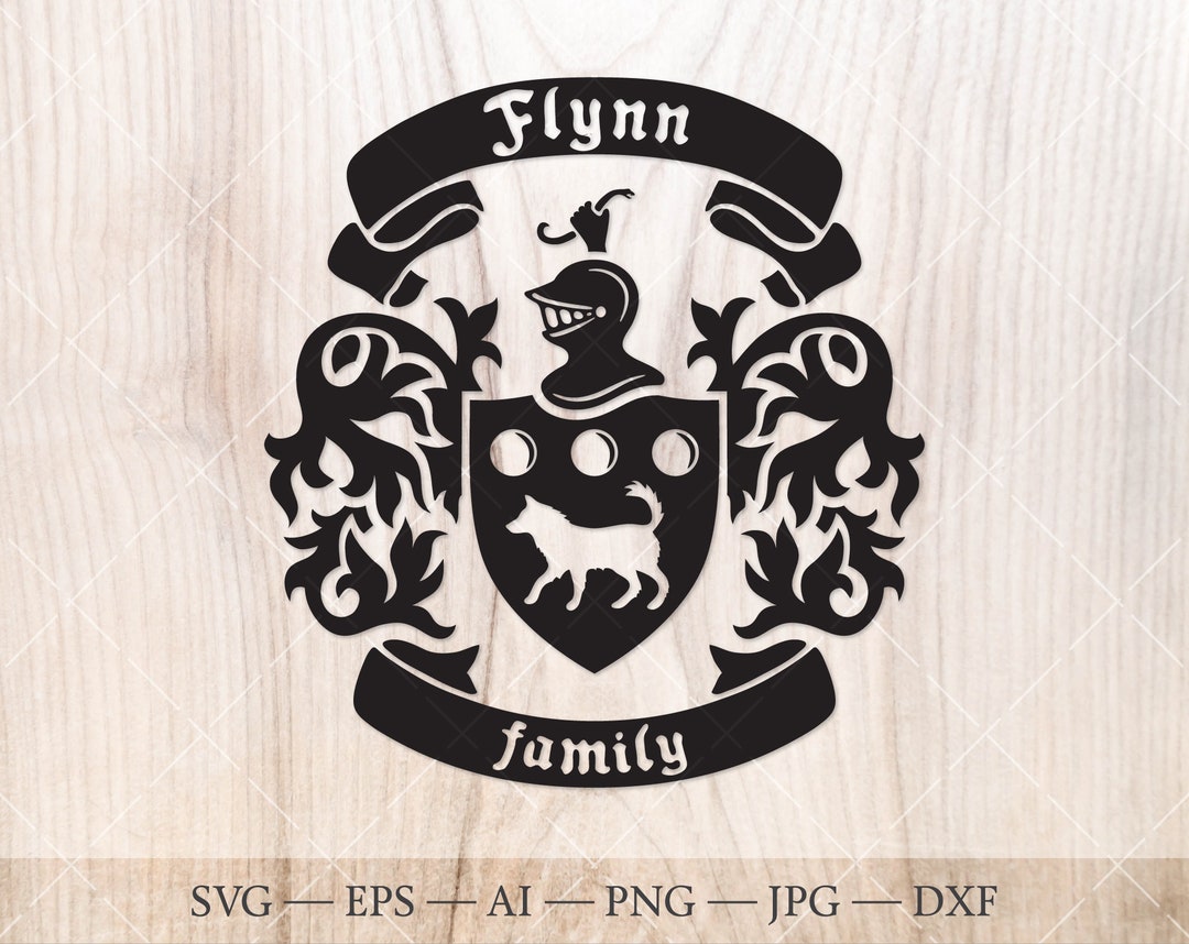 Flynn Family Crest. Coat of Arms Svg. Heraldic Shield With Wolf, Ribbon ...