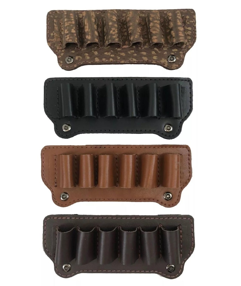 Leather 12 / 20 / 28 Gauge Shotgun Shell Ammo Belt Slide Pouch - Brown ...
