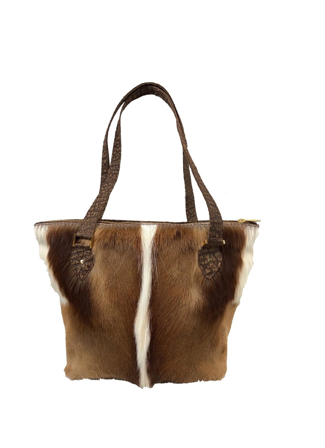 Springbok Skin & Buffalo Hide Shoulder Purse Tote With Mohawk Medium or ...
