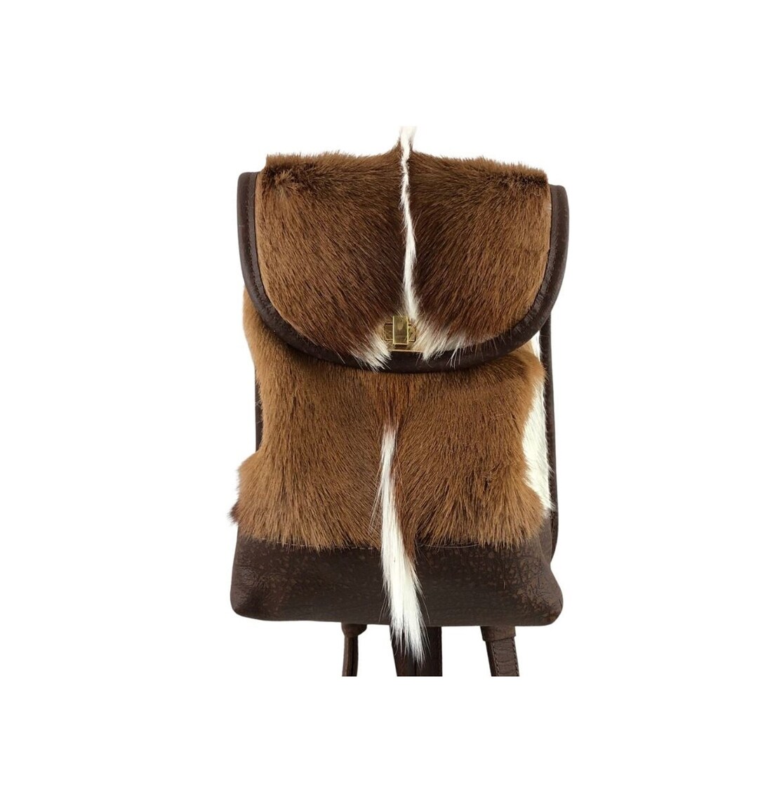 Springbok With Buffalo Hide Mini Backpack Purse - Brown & White ...