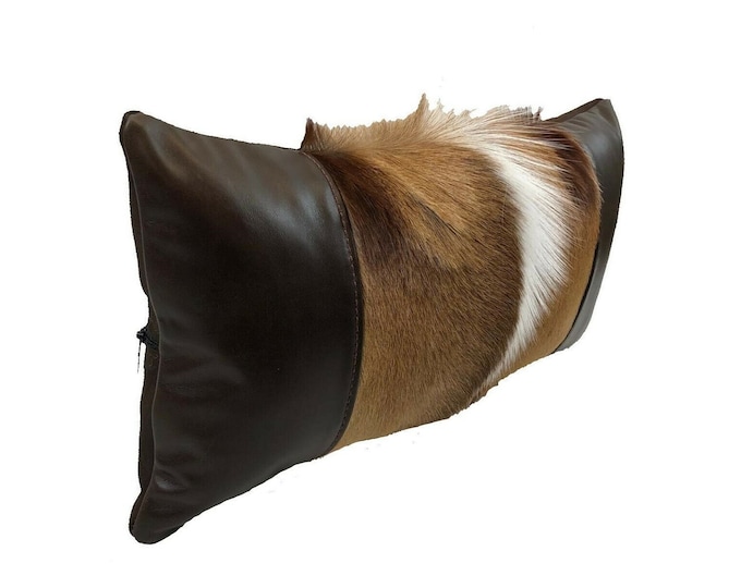 Genuine 20 X 10 Springbok Hide and Leather Cushion / Pillow With Suede ...