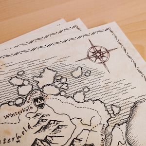 Fantasy Map Print Handwritten & Drawn Map Poster on Marbled Paper Geek ...