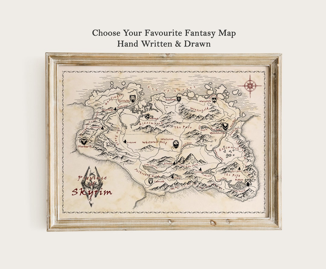 Fantasy Map Print - Map Poster for Geek Gifts, Tolkien Inspired ...