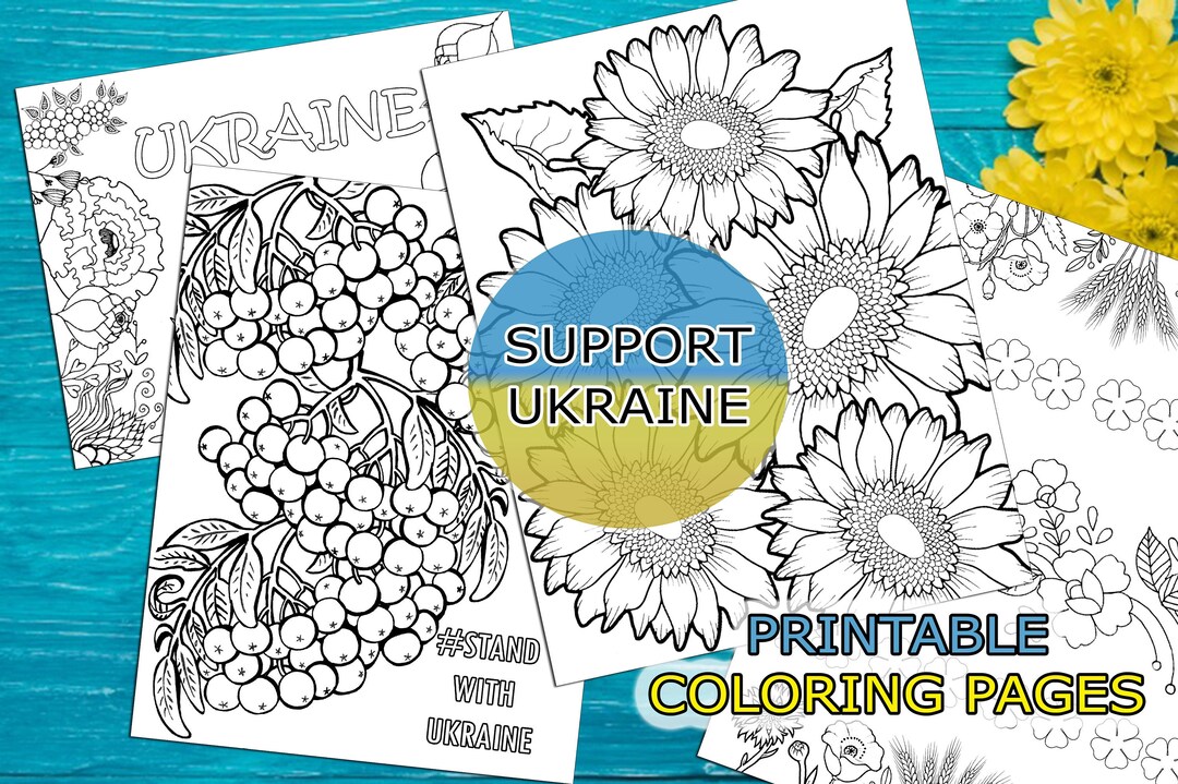 4 Ukrainian Printable Coloring Pages. Stand With Ukraine. Sunflowers ...