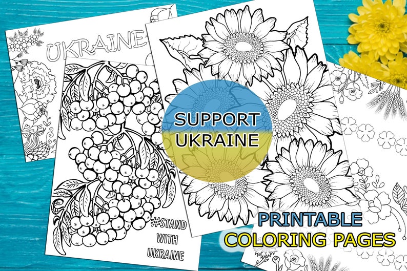 4 Ukrainian Printable Coloring Pages. Stand With Ukraine. Sunflowers ...