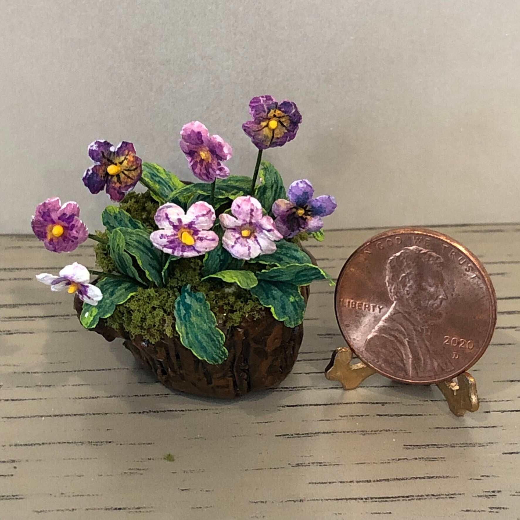 Miniature Floral Arrangement. Pansies. Dollhouse 1/12 Scale Artist Made ...