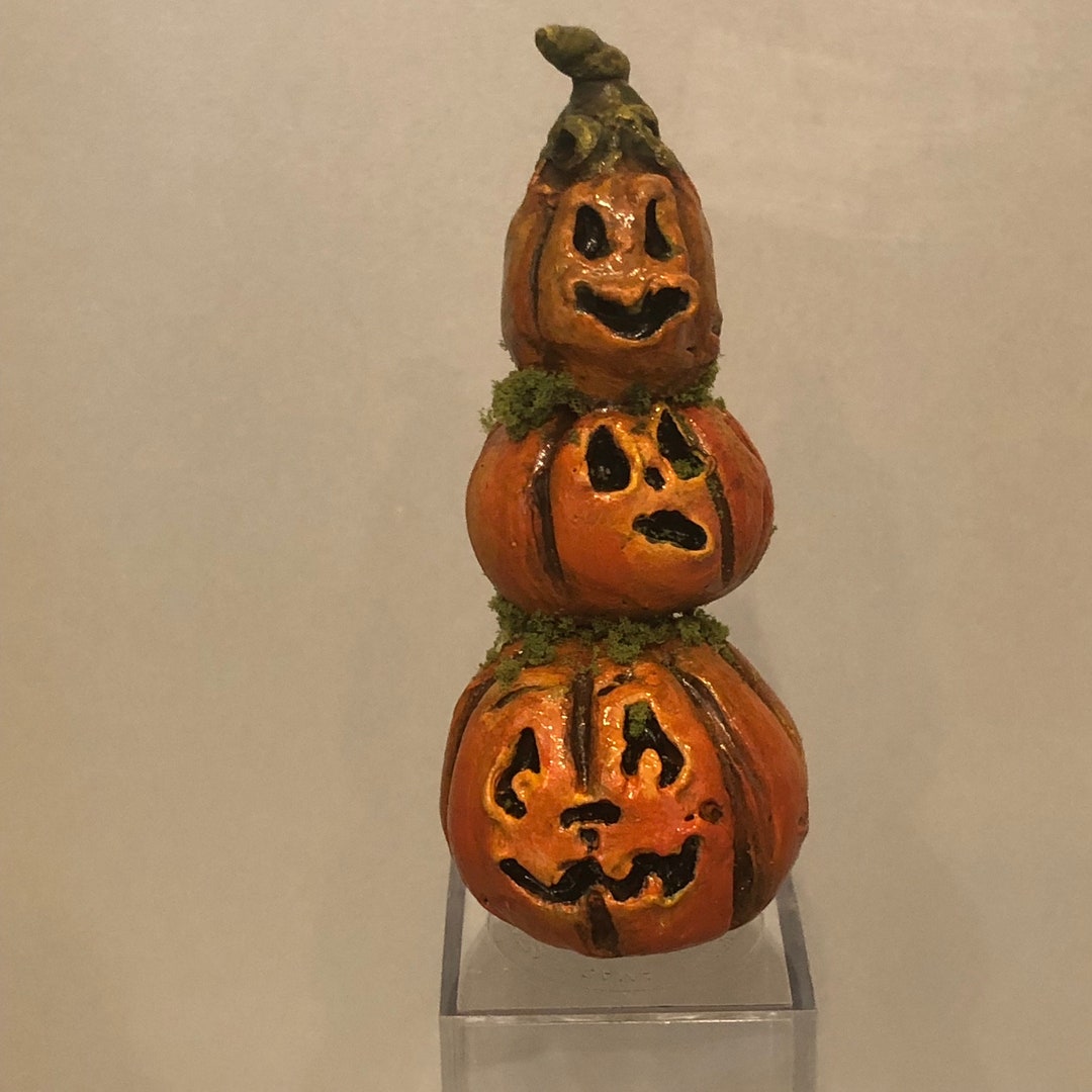 Miniature Stacked Jack-o-lantern Pumpkins. Artist Made OOAK. Dollhouse ...