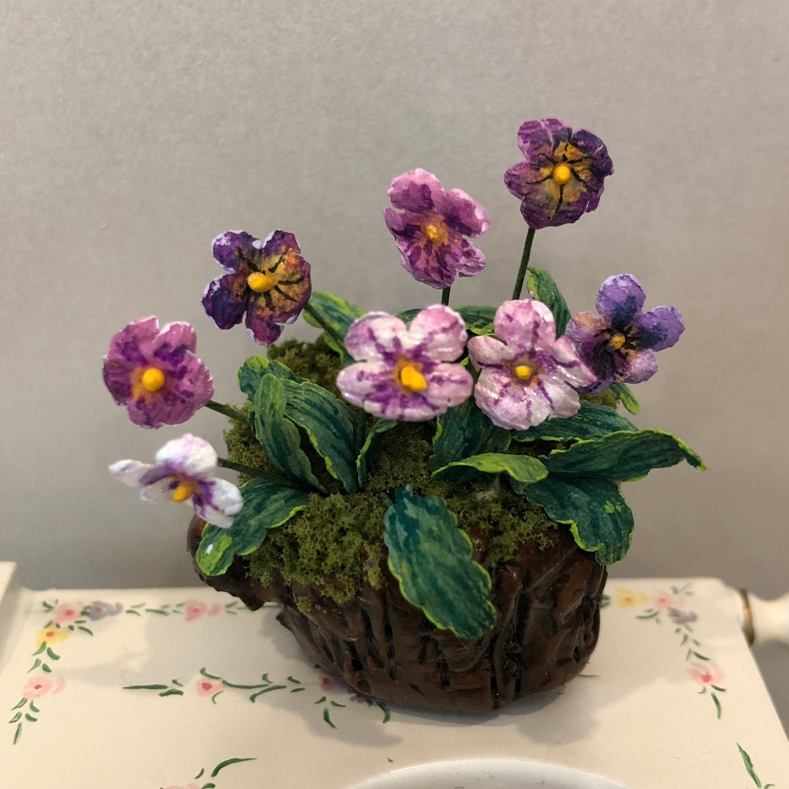 Miniature Floral Arrangement. Pansies. Dollhouse 1/12 Scale Artist Made ...