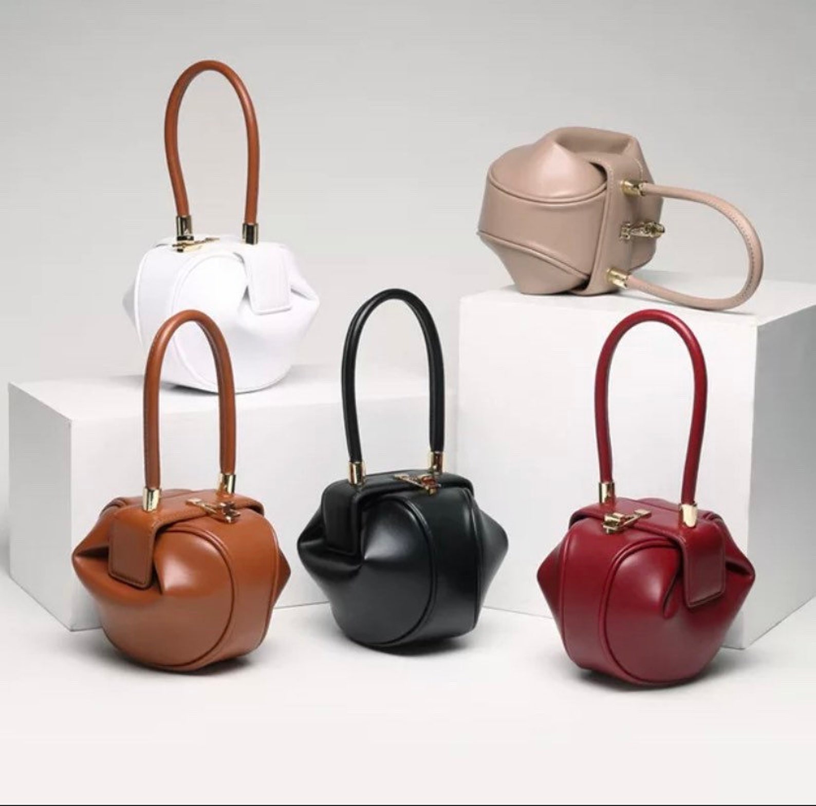 Luxury Genuine Leather Bucket Handbags Vintage Elegant Solid | Etsy