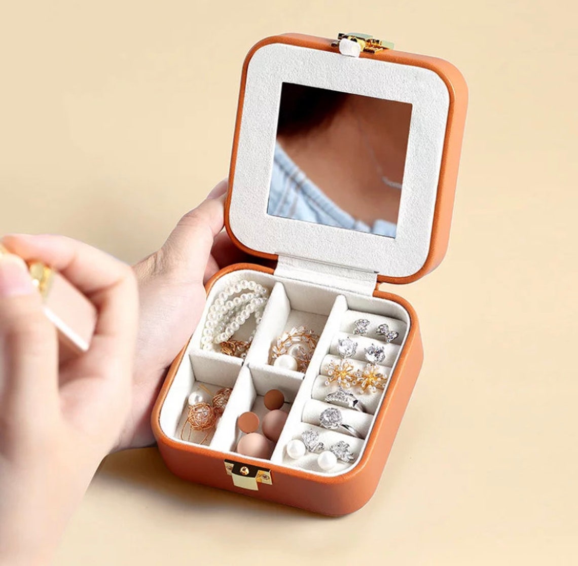 Mini Portable Jewelry Box Pu Leather Jewelry Case Makeup - Etsy