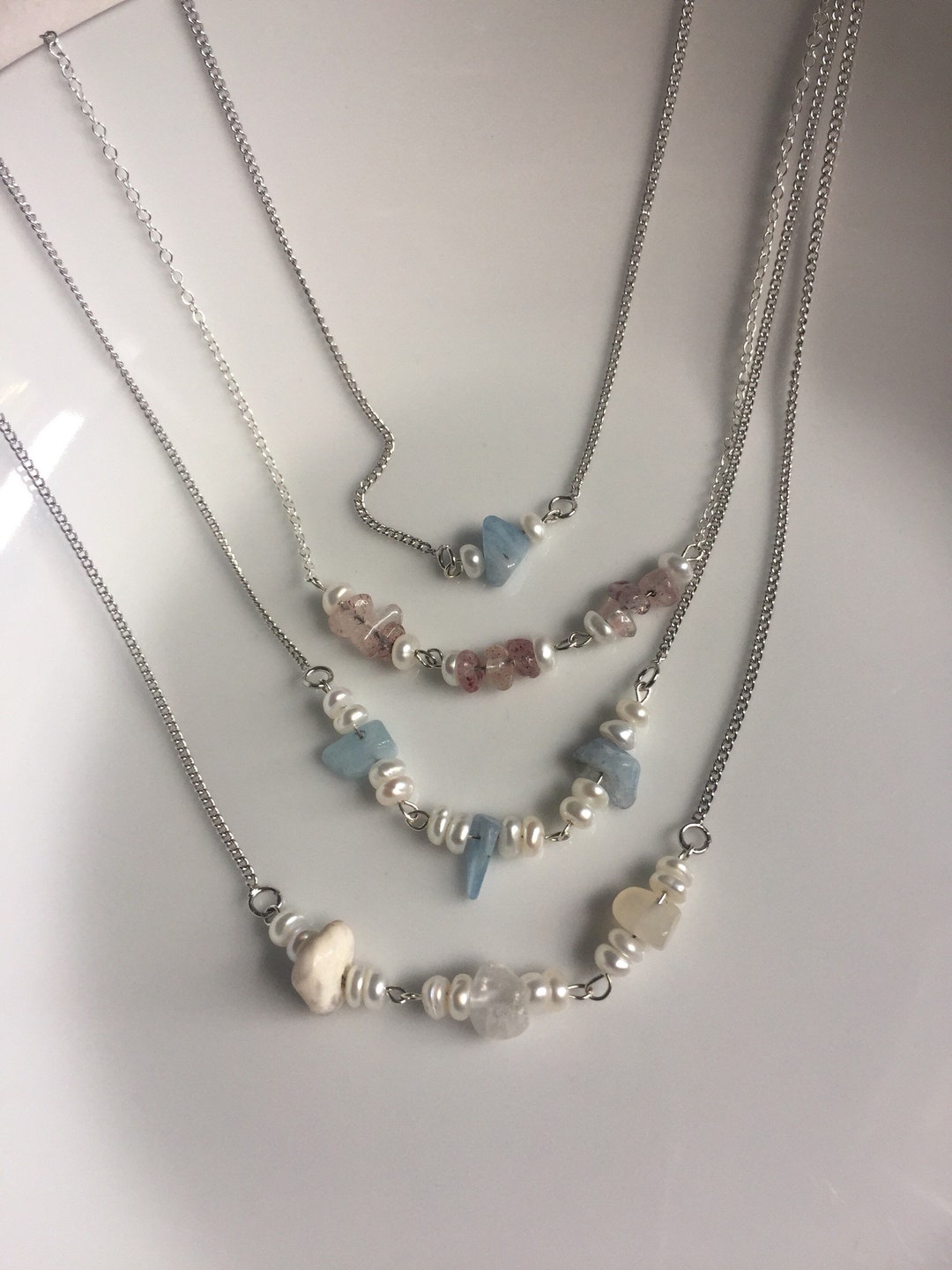 Natural Blue Stone Necklace in 925 Sterling Silver Chain - Etsy